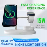 China All In 1 Magnetic Wireless Charger T256 15W/10W/7.5W/5W Three Postion Support Fast Charge With Nightlight for sale