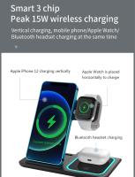 China 3-In 1 Wireless Fast Charger Apple/Samsung 15W/10W Foldable Xharger Support Apple Watch With The Night Light for sale