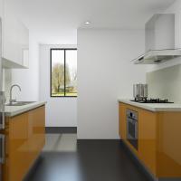 China Paticle Board& Wall Mounted Wood Cupboard With Quartz Countertop Kitchen Cabinet for sale