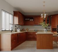 China Brown Melamine Modular Kitchen Cabinets Ready Made Cupboards Sets for sale