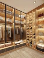 China OEM Sliding door Modern Walk In Wardrobe Solutions Walnut Style for sale