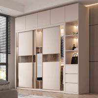 China Laminate Sliding Door with Drawers Walnut Wardrobe Closet 200cm Wide for sale
