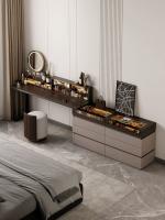 China Custom Upholstered Dark Wood Dressing Table Bedroom Makeup Vanity for sale