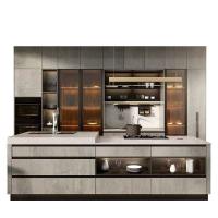 China 18mm MDF Metallic Lacquer Double Sink Island Cabinets Kitchen Stainless Steel for sale