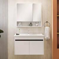 China Hotel Floating Wall Mounted Solid Oak Wood Bathroom Vanity With Mirror Wash Basin for sale