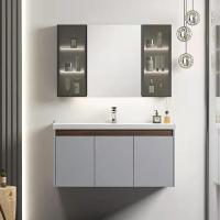 China Hotel Floating Wall Mounted Solid Oak Wood Bathroom Vanity With Mirror Wash Basin for sale