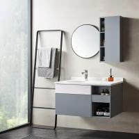 China Hotel Floating Wall Mounted Solid Oak Wood Bathroom Vanity With Mirror Wash Basin for sale