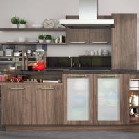 China Modern Design Kitchen Cabinet Stainless Steel Carcase Glass Door MDF PVC for sale