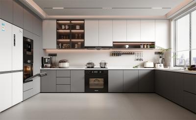 China Customized Melamine Lacquer Furniture With Quartz Countertop Kitchen Cabinet for sale