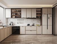 China Customized Cabinets Smart Kitchen Solutions Wood Grain Melamine Kitchen Cabinet for sale