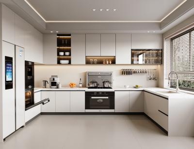 China Wooden Color Combination Design U Shaped Melamine Board Modern Kitchen Cabinet for sale