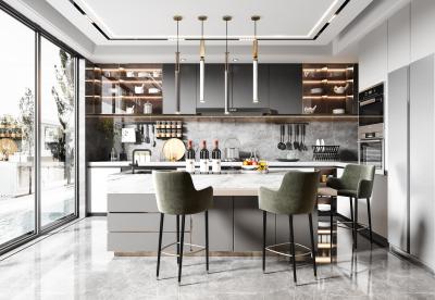 China Modern Kitchen Cabinet With Acrylic Lacquer / PVC Membrane Plywood Door Panel for sale