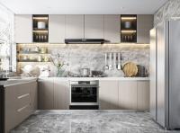 China Finger Pull Design High Gloss Black Mdf Board Lacquer Kitchen Cabinet With Island for sale
