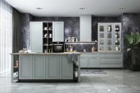 China Quarter Round Style Residence Kitchen Cabinet With Acrylic Lacquer Doors Or PVC Membrane Finish for sale