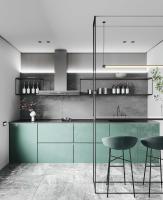 China Quarter Round Style Residence Kitchen Cabinet With Acrylic Lacquer Doors Or PVC Membrane Finish for sale