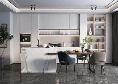 China Space Efficient Lacquered Modern Kitchen Cabinets Customized Design Flat Pack for sale