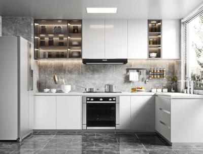 China Cupboard Foshan Laminated MDF Modular Pull Down Shaker Smart Kitchen Cabinet for sale