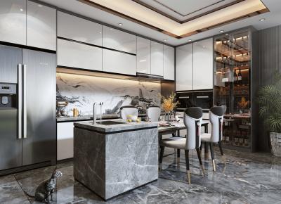 China PVC / Lacquer Kitchen Island Furniture L Shape Shaker Modular Kitchen Cabinet for sale