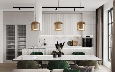 China Elegant Style Modern Kitchen Cabinet Modular Kitchen Set With Quartz Countertop for sale