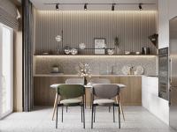China Sophisticated Kitchen Cabinet with UV PET Countertop in Marble Look for sale