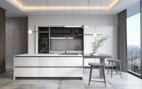 China Particle Board Modern Wooden Matt Lacquer Finished Grey Kitchen Cabinet for sale