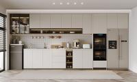China Tall Kitchen Pantry Storage Cabinet With Power Outlets LED Hutch Buffet Cabinet for sale