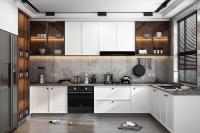 China Contemporary Curved Shaped Ready To Assemble Lacquer Kitchen Cabinet With Island for sale
