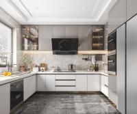 China White Customized Luxury Kitchen Cabinet Modern Wood With Island Design for sale
