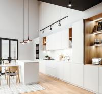 China Modern Plywood Kitchen Cupboard Set HPL Fireproof Solid Wood Cabinet for sale