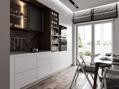 China Solid Ash Wood Luxury Kitchen Cabinets Light Brown Cabinet For Apartment Use for sale