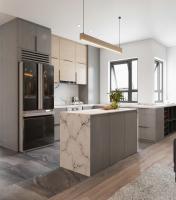 China Modern Quartz Countertop Kitchen Cabinet With Island Oak Wood Kitchen Cabinet for sale
