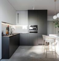 China Modern Quartz Countertop Kitchen Cabinet With Island Oak Wood Kitchen Cabinet for sale