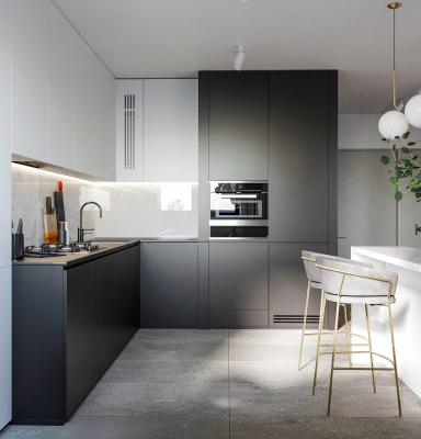 China Modern Quartz Countertop Kitchen Cabinet With Island Oak Wood Kitchen Cabinet for sale
