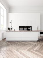 China Modern Quartz Countertop Kitchen Cabinet With Island Oak Wood Kitchen Cabinet for sale
