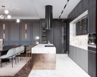 China Modern Quartz Countertop Kitchen Cabinet With Island Oak Wood Kitchen Cabinet for sale