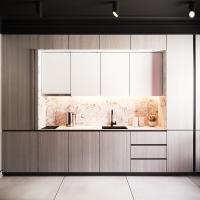 China Modern Light Luxury Design Kitchen Wood Melaine Kitchen Cabinet With Island for sale