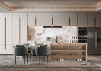 China Matte Lacquer Finish Brown L&U Shape Wooden Furniture Of Kitchen Cupboard for sale