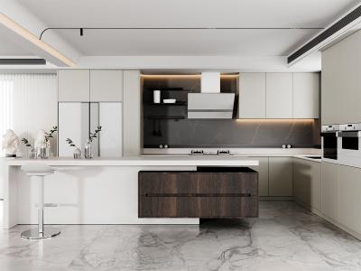China Matte Lacquer Finish Brown L&U Shape Wooden Furniture Of Kitchen Cupboard for sale
