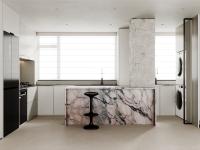 China Modern Wood Grain Stone Surface Melamine Customized MDF Kitchen Cabinetry for sale
