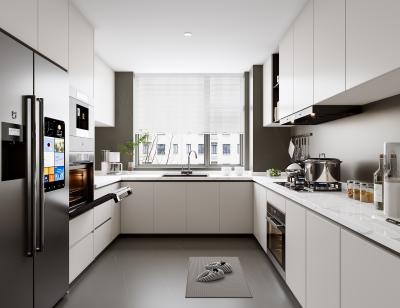 China Modern Wood Grain Stone Surface Melamine Customized MDF Kitchen Cabinetry for sale
