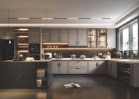 China Modern Wood Grain Stone Surface Melamine Customized MDF Kitchen Cabinetry for sale