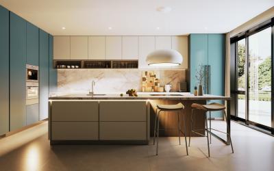China Custom Modular Cupboards Elegant Wood Kitchen Cabinet For Hotel for sale
