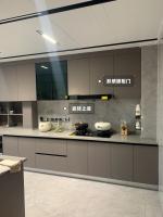 China Apartment  Melamine Elegant European Kitchen Cabinet With Quartz Countertop for sale