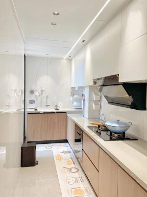 China Apartment  Melamine Elegant European Kitchen Cabinet With Quartz Countertop for sale