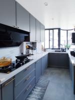 China Granite Countertop Kitchen Cabinet with Acrylic Door Finish Melamine Lacquer UV PET Customized Design for sale