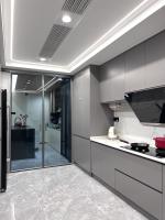 China Contemporary Melamine Wood Grain Finish Island Kitchen Cabinet for sale