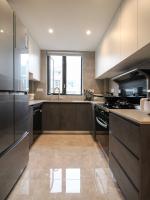 China Contemporary Melamine Wood Grain Finish Island Kitchen Cabinet for sale