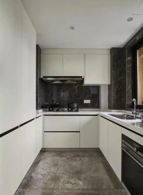 China Lacquer Cupboard Wood Veneer Finished Kitchen Cabinet With Island for sale