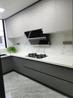 China Modern Style Kitchen Cabinet Melamine Finished Wood Grain Design Cupboard for sale