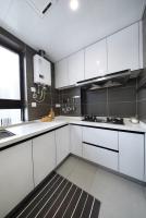 China Laminated Melamine Finish Vertical Wood Grain Frameless Kitchen Cabinet For Home for sale